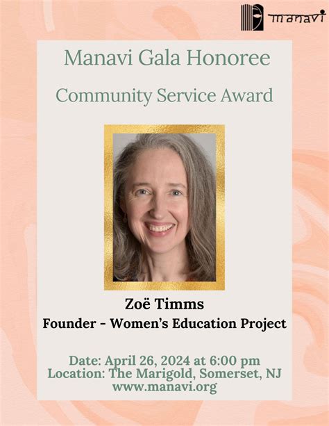We Are Excited To Introduce Manavi Gala Honoree Zoë Timms We Are Proud Manavi Inc