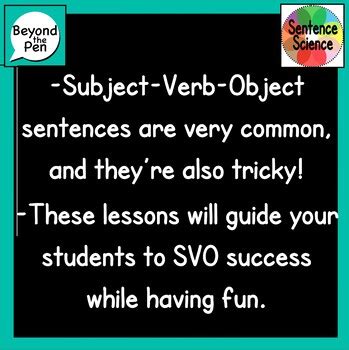 SVO Subject Verb Object Lesson Plans And Activities With Sentence Science