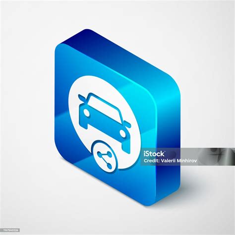 아이소메트릭 자동차 공유 아이콘 흰색 배경에 고립입니다 Carsharing 표시 됩니다 교통 임대 서비스 개념입니다 파란색
