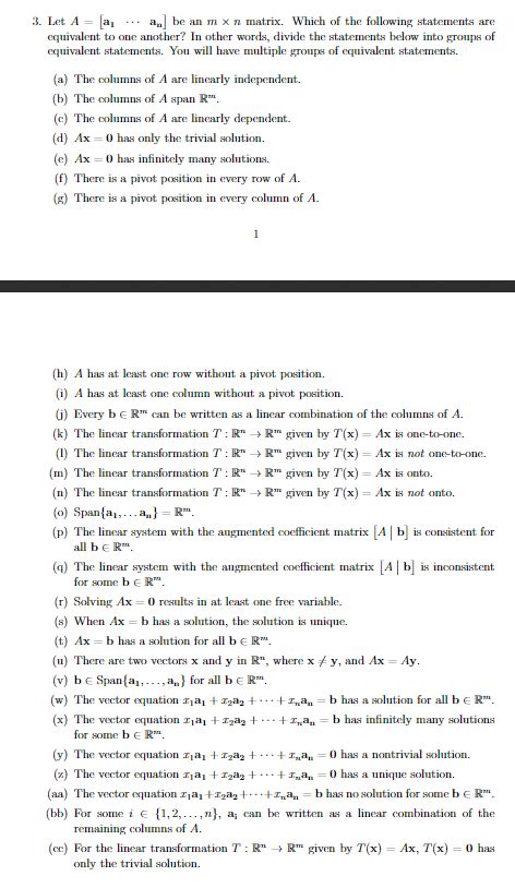 Solved 3 Let A A A Be An M X N Matrix Which Of The Chegg Com