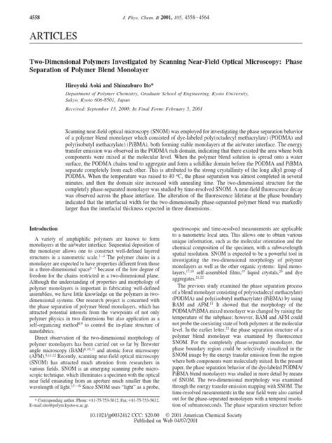 Two Dimensional Polymers Investigated By Scanning Near Field Optical