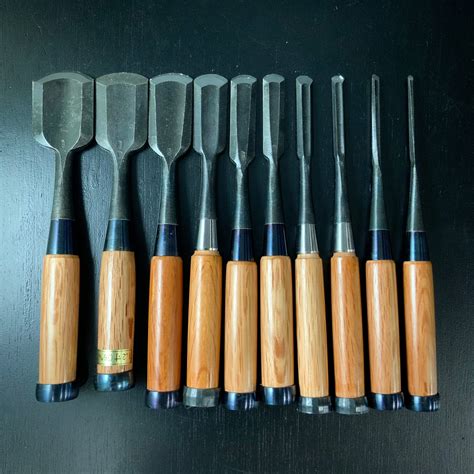 M171 Mixed Sotomarunomi Chisels Set By Unknown バラ鑿合わせ 外丸組鑿 10本組 作者不明