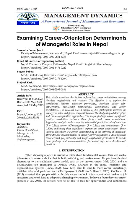 Pdf Examining Career Orientation Determinants Of Managerial Roles In