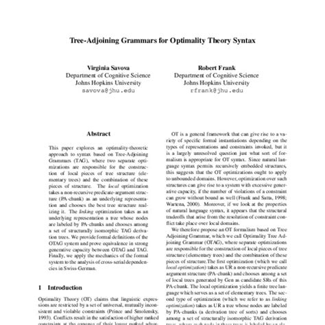 Tree Adjoining Grammars For Optimality Theory Syntax Acl Anthology