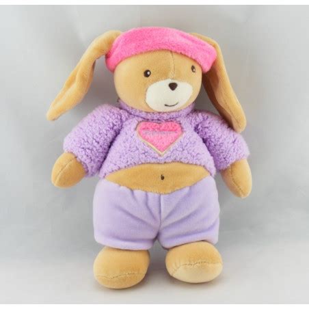 Doudou Lapin Mauve Violet Bandeau Coeur Rose TAKINOU
