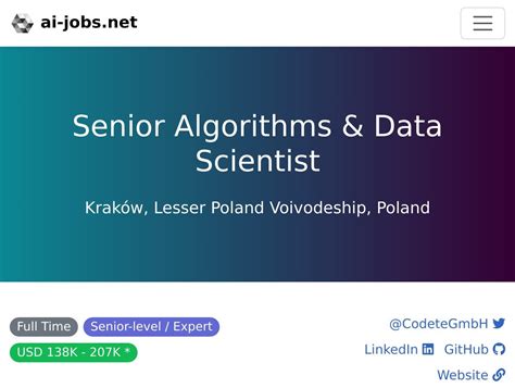Hiring Senior Algorithms And Data Scientist In Kraków Lesser Poland