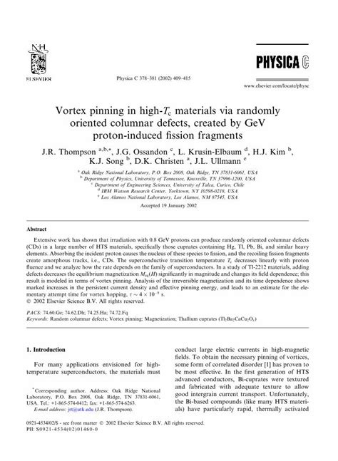 Pdf Vortex Pinning In High Tc Materials Via Randomly Oriented