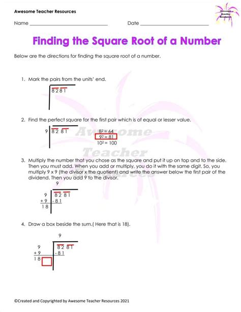 finding the square root of a number handout square roots basic math