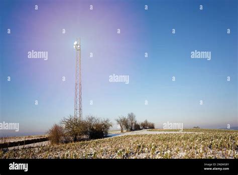 5g radio relay antenna on a snow covered field the radiation is