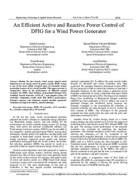 Pdf An Efficient Active And Reactive Power Control Of Dfig For A Wind Power Generator An