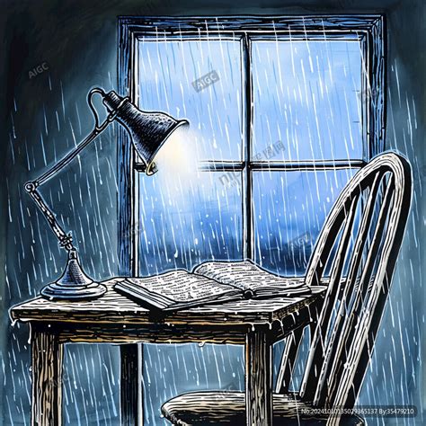 Ai创作图下雨创意插画 雨天插画 下雨天配画 独坐窗前听风雨 窗外下着雨 雨水窗户风景 雨天作业 风声雨声读书 雨天的窗户 下雨的窗外 熄灯日插画 惬意下午插画 窗下读书剪影 孤独感插画 下雨