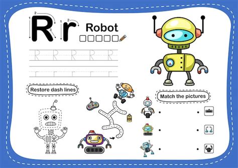 Premium Vector Alphabet Letter R Robot Exercise With Cartoon Vocabulary