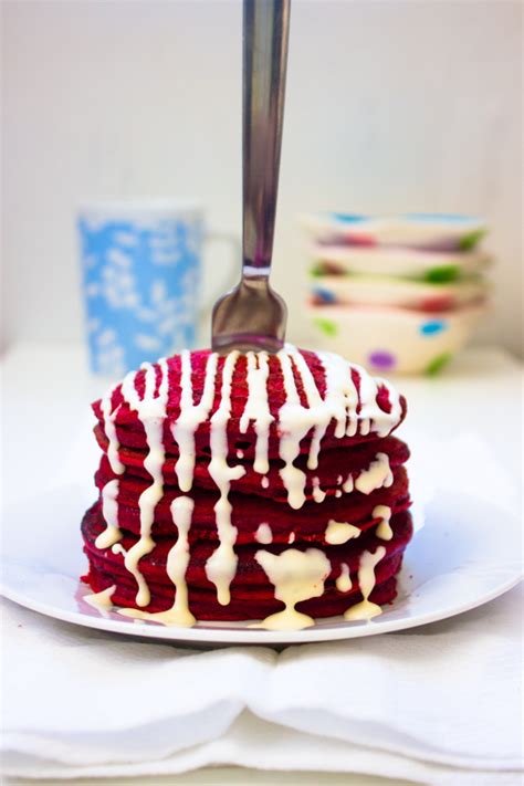 Cake Batter Red Velvet Pancakes With Cream Cheese Syrup