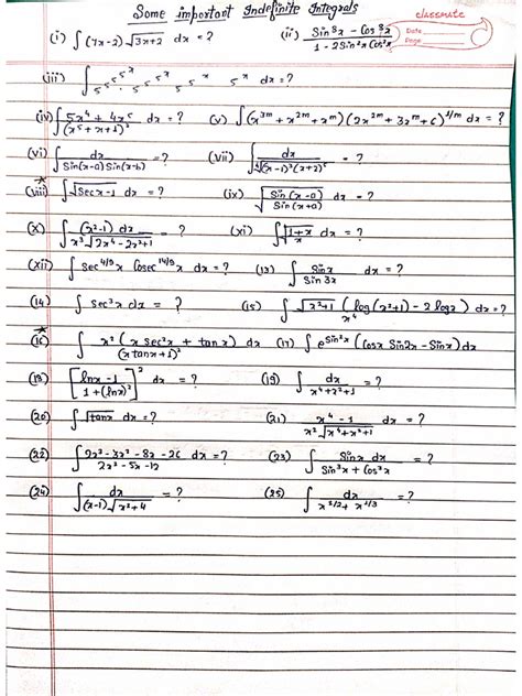 Indefinite Integration Revision Pdf Pdf