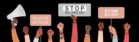 흑인의 삶은 공중에 항의 주먹으로 수평 배너를 중요 Bipoc 인종차별을 중단하십시오 흑인의 삶은 인종 차별 어두운 배경에 대한