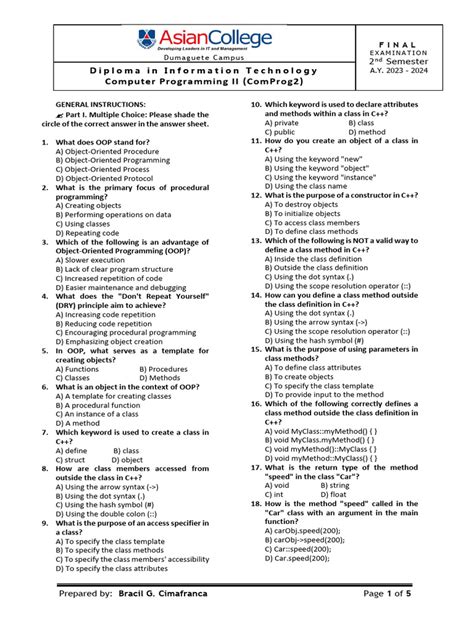 Cimafranca Comprog2 Finals Pdf Class Computer Programming Method Computer Programming