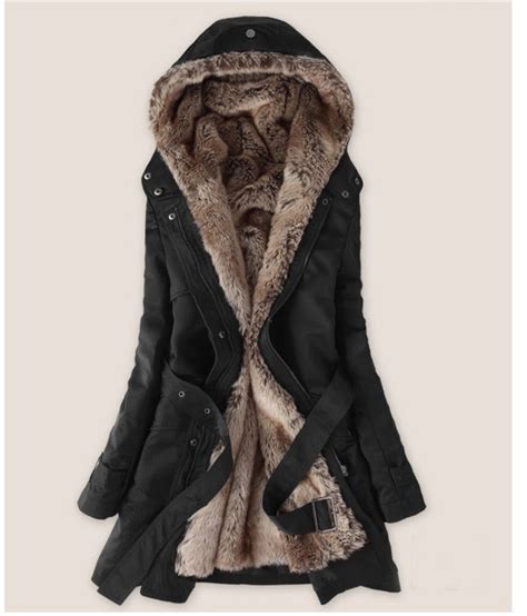 Thicken Fleece Faux Fur Warm Winter Coat Hood Parka Overcoat 2 Colors