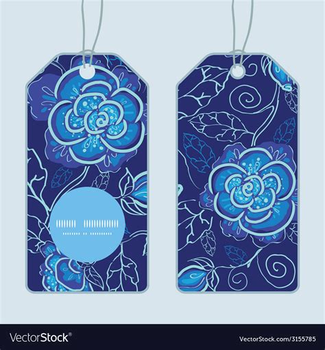 Blue Night Flowers Vertical Round Frame Pattern Vector Image
