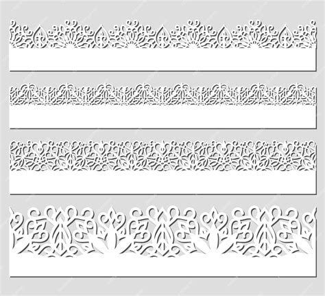 premium vector set of white seamless lace borders with shadows