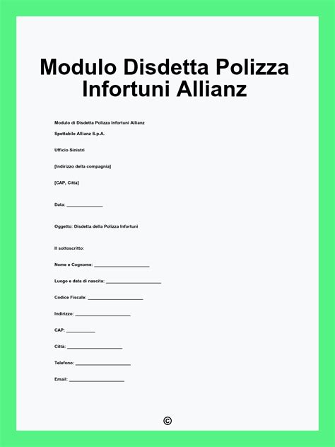 Modulo Disdetta Polizza Infortuni Allianz