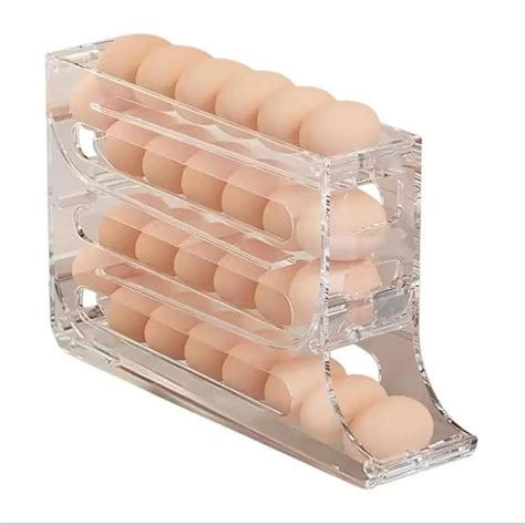 Novmpaq 30 Eggs Egg Holder For Fridge Auto Rolling Fridge Egg Organizer Space Saving Egg