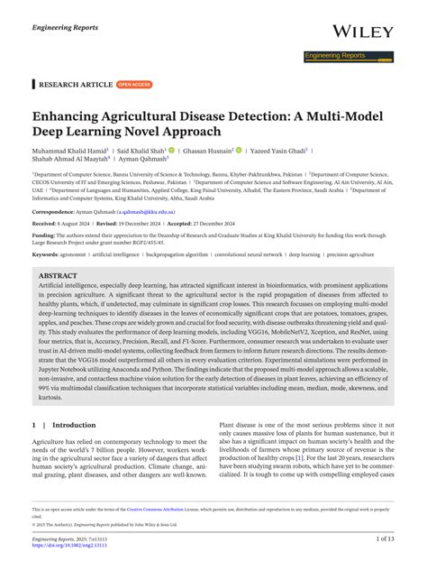 Pdf Enhancing Agricultural Disease Detection A Multi‐model Deep Learning Novel Approach