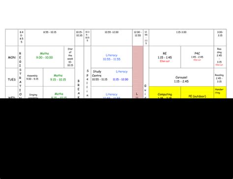 Example Year 2 Timetable Teaching Resources