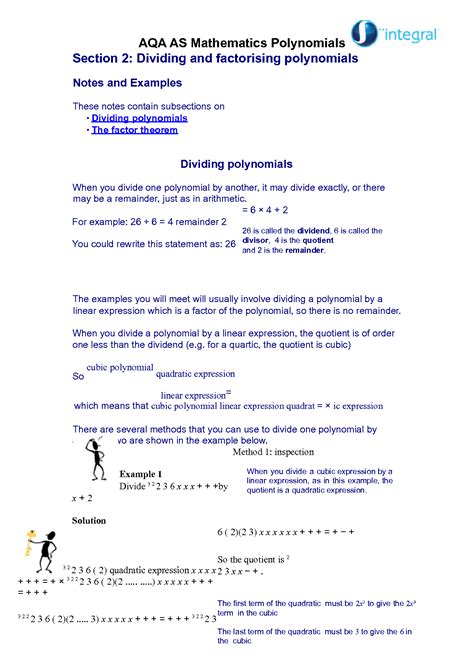 Solution Aqa A Level Maths Dividing And Factorising Polynomials Notes