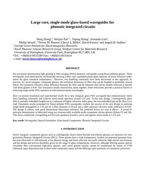 Pdf Large Core Single Mode Glass Based Waveguides For Photonic Integrated Circuits Art No