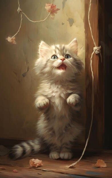 Premium Ai Image Captivating Paw Action With Dangling String