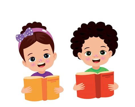 Boy And Girl Reading Book Clipart