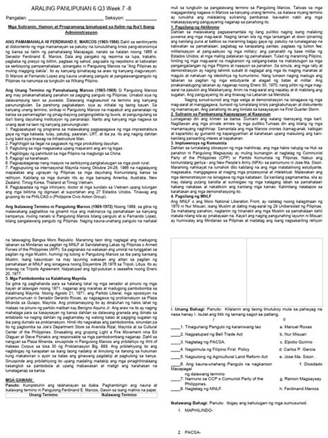 Quarter 3 Week 7 8 Ap6 Module Worksheet Pdf
