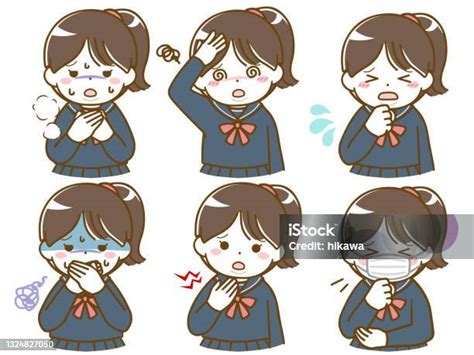 뚱뚱한 여학생의 아픈 표정 감기와 독감에 대한 스톡 벡터 아트 및 기타 이미지 감기와 독감 걱정하는 구토 Istock