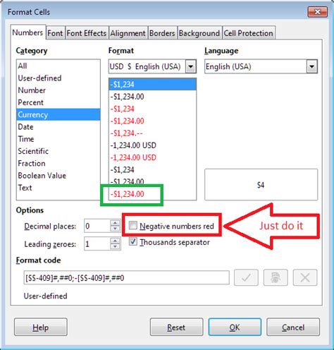 need to amend a formula to show negative numbers in red english