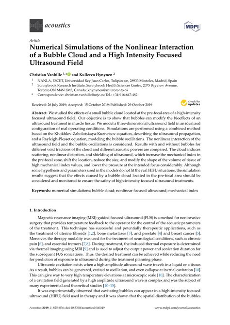 Pdf Numerical Simulations Of The Nonlinear Interaction Of A Bubble Cloud And A High Intensity