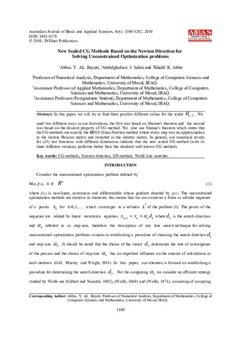 Pdf New Scaled Cg Methods Based On The Newton Direction For Solving