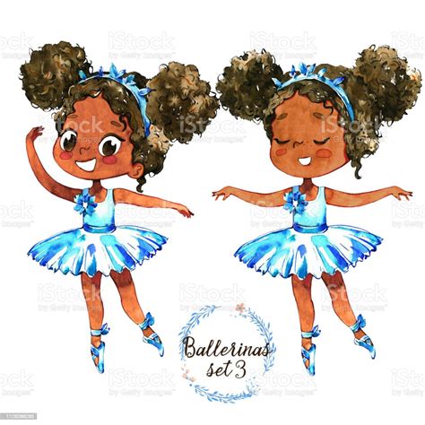 블루 투투 드레스 춤 아프리카계 미국인 발레리 나 문자 집합 작은 아프리카 공주 아름 다운 점프 컬렉션 환상 마술입니다 흰색 바탕에 플랫 만화 그림 개념에 대한 스톡 벡터