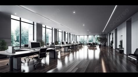 넓은 개방형 사무실 인테리어의 사실적인 3d 디자인 사무실 인테리어 사무실 디자인 유리 사무실 배경 일러스트 및 사진 무료