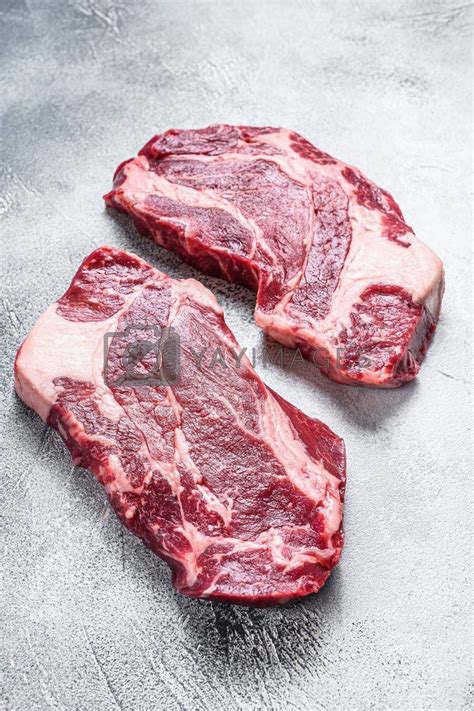 Raw Chuck Eye Roll Steaks Premium Beef Meat White Background Top View