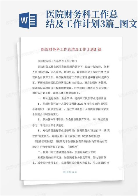医院财务科工作总结及工作计划3篇图文word模板下载编号leaewkke熊猫办公