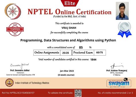 vraj shah on linkedin nptel onlinecourse exam dsa datastructures