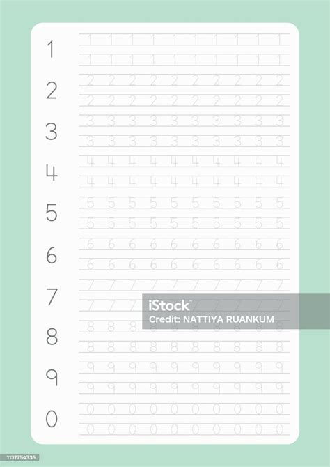 숫자 학습 번호를 쓰기 위한 무료 필기 페이지 숫자 유치원 벡터에 대 한 워크 시트 추적 건강관리와 의술에 대한 스톡 벡터 아트