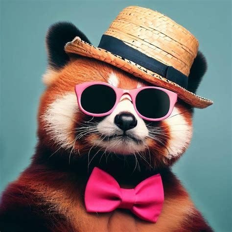 Premium Ai Image A Red Panda With A Pink Bow Tie And A Hat And A Pink