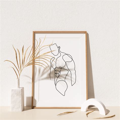 Man One Line Drawing Male Body Line Art Abstract Naked Man Etsy