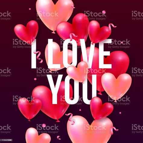 내가 당신을 사랑 텍스트 현실적인 3d 비행 잔뜩 공기 풍선 하트 색종이 리본 벡터 휴가 낭만적인 그림 유행 발렌타인의 날 안