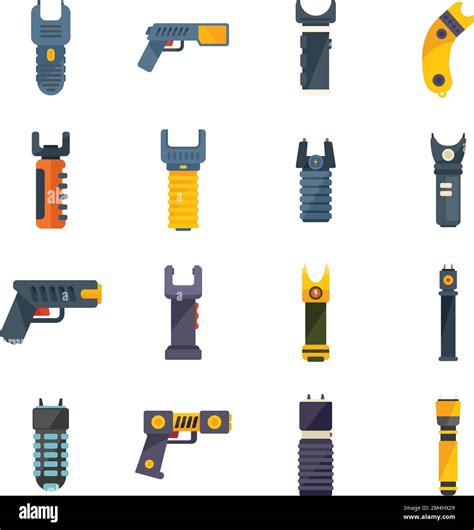 Taser Icons Set Flat Vector Police Gun Safety Stun Electroshock