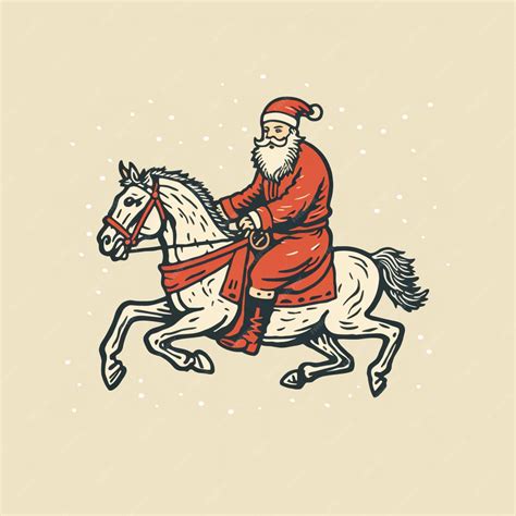 Papá Noel Montando Caballo De Navidad Dibujando Fondo Rojo Imagen