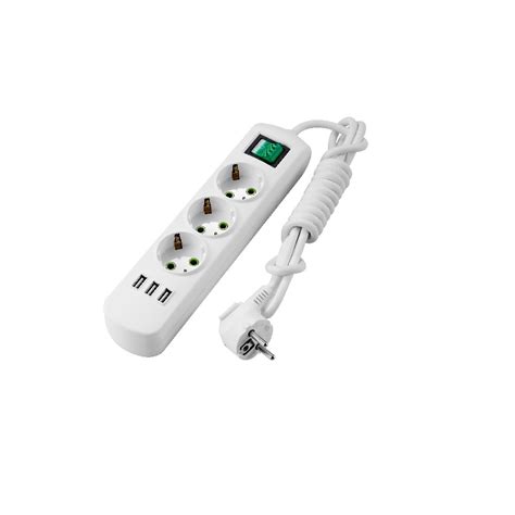 3 Gang Earthed 2m Cord With Switch And USB Maziv