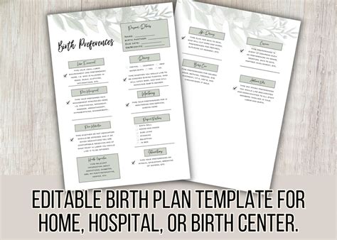 Editable Birth Preferences Template Downloadable Birth Plan For Doula