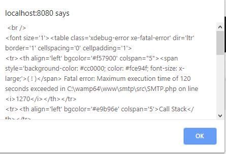 Php SMTP Function Is Not Working And The Execution Time Is Exceeding